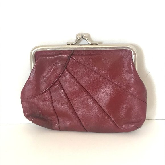Vintage | Bags | Vintage Leather Coin Purse Kiss Lock Bag Burgundy Red ...